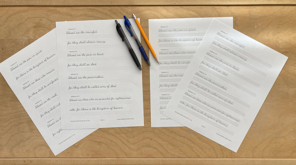 Eight Beatitudes Cursive Copywork | Matthew 5 Scripture Memory – Memory ...